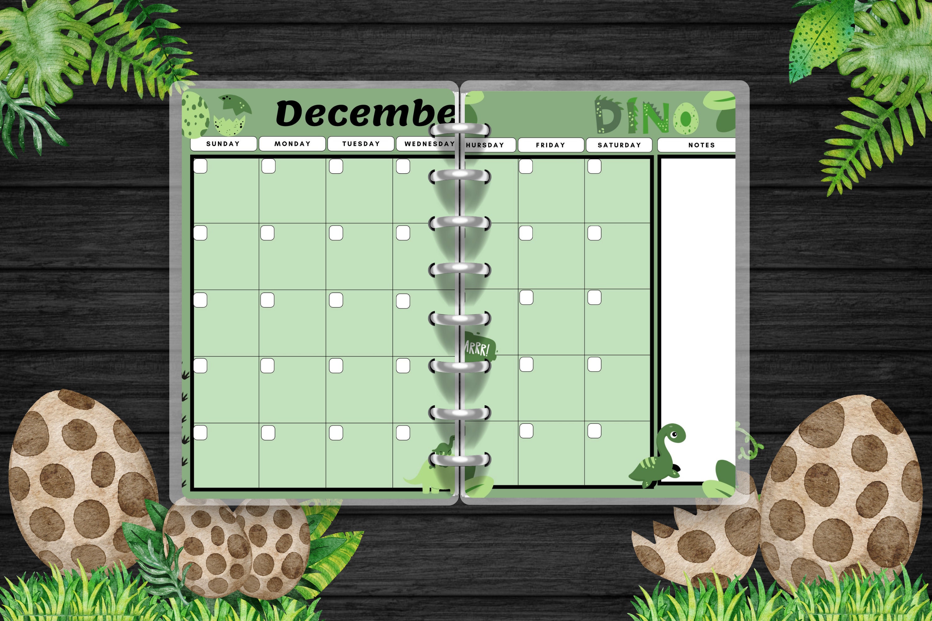 Dinosaur Themed 2024 Planner, Includes Coloring Pages, Monthly Calendar ...