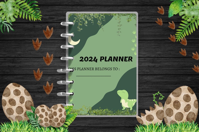 Dinosaur Themed 2024 Planner, Includes Coloring Pages, Monthly Calendar ...