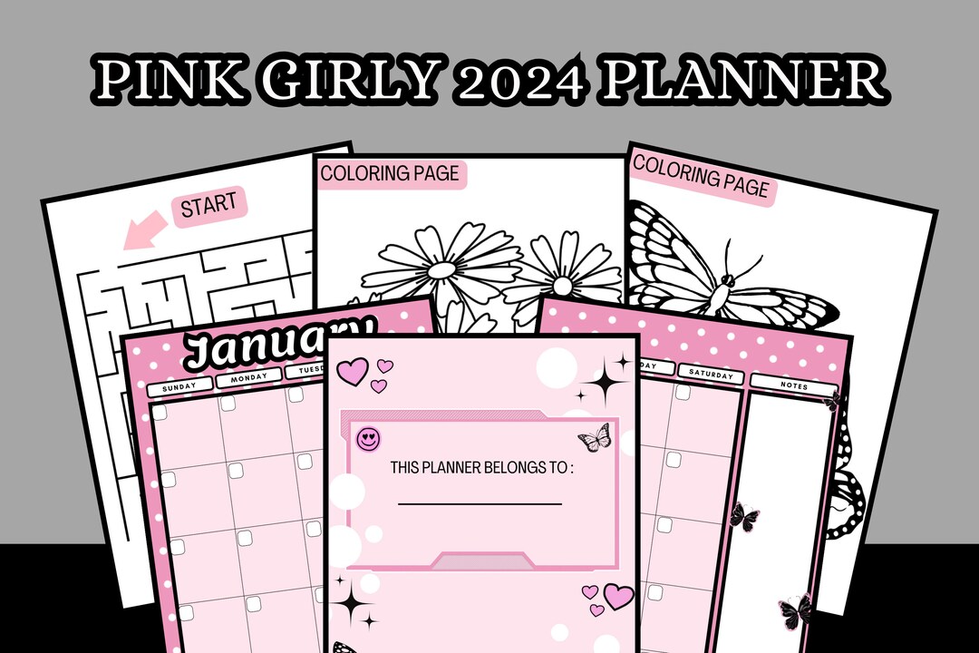 Girly Children's 2024 Planner, Gift for Young Girls, Pink and Girly ...