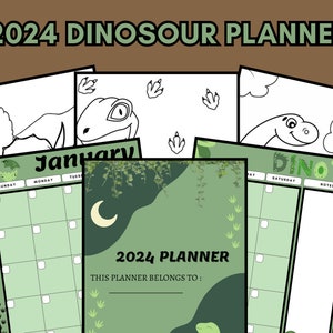 Dinosaur Themed 2024 Planner, Includes Coloring Pages, Monthly Calendar ...