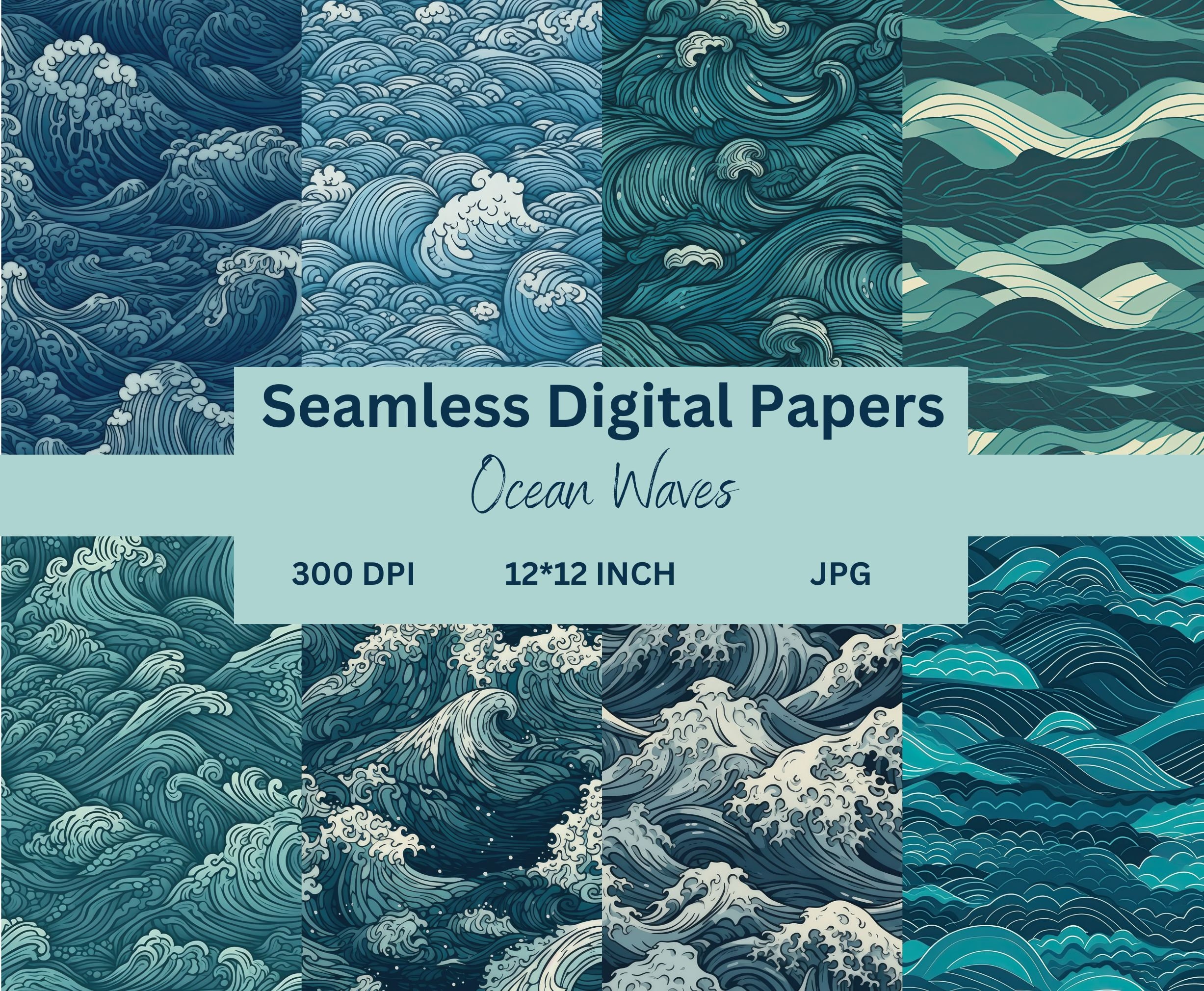 Digital Paper Seamless Waves Blue Ocean Waves for Printing Digital ...