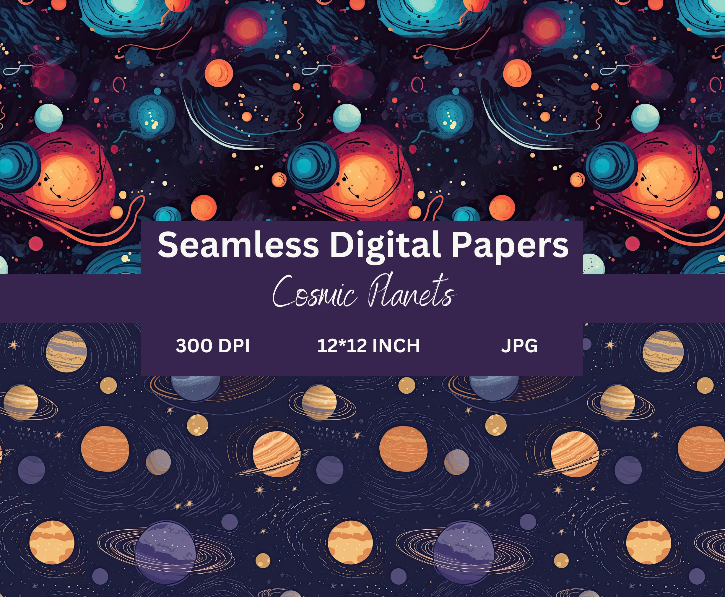 Digital Paper Seamless Pattern Cosmic Planets for Printing Digital ...