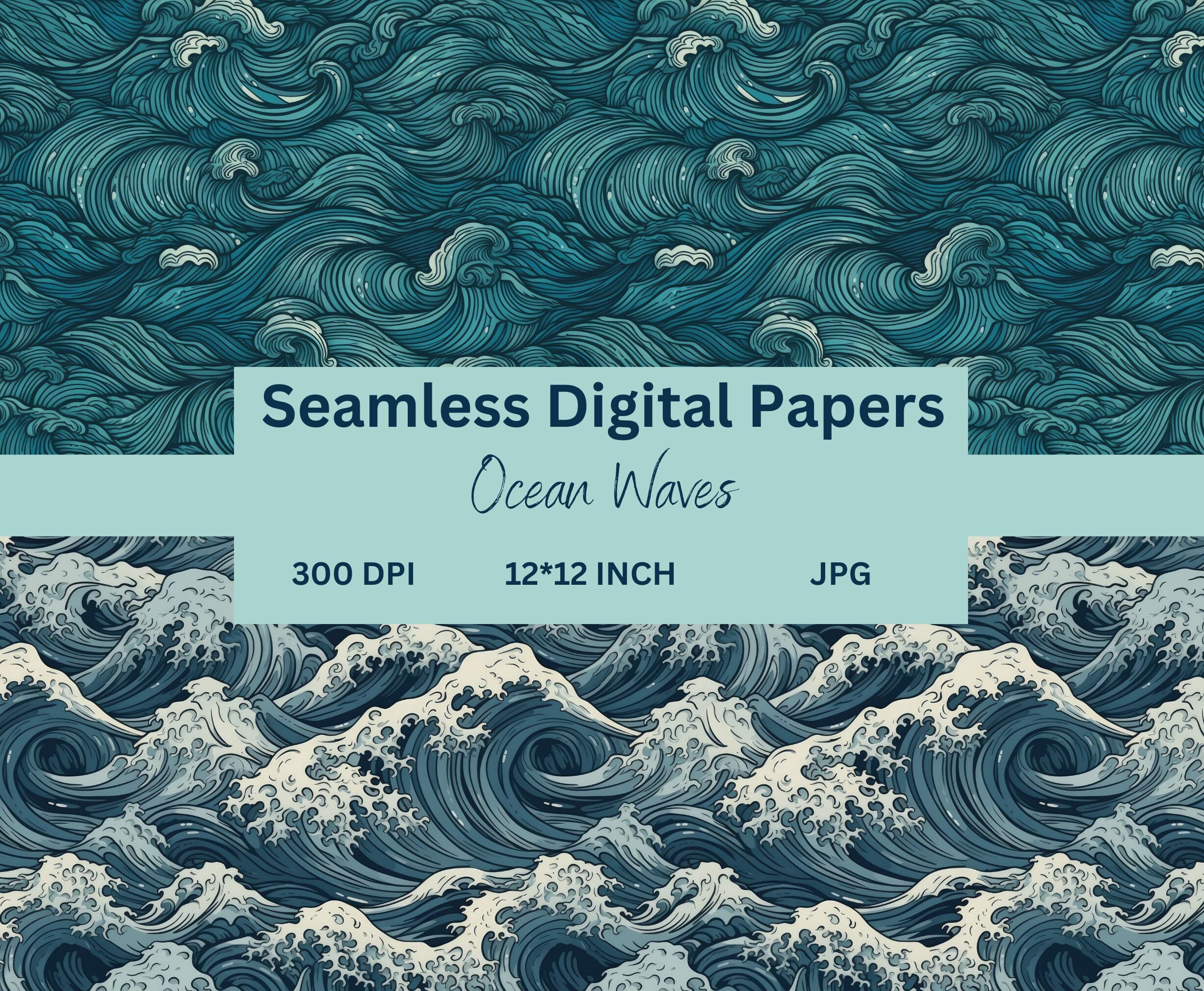 Digital Paper Seamless Waves Blue Ocean Waves for Printing Digital ...