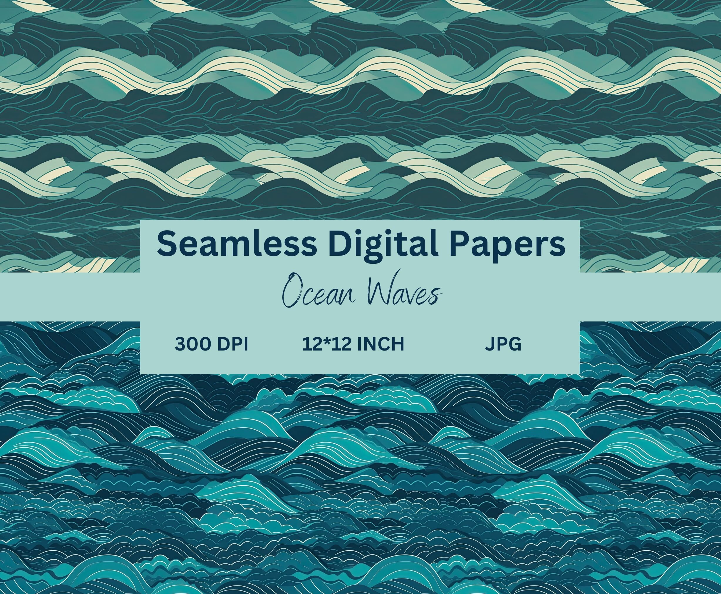 Digital Paper Seamless Waves Blue Ocean Waves for Printing Digital ...