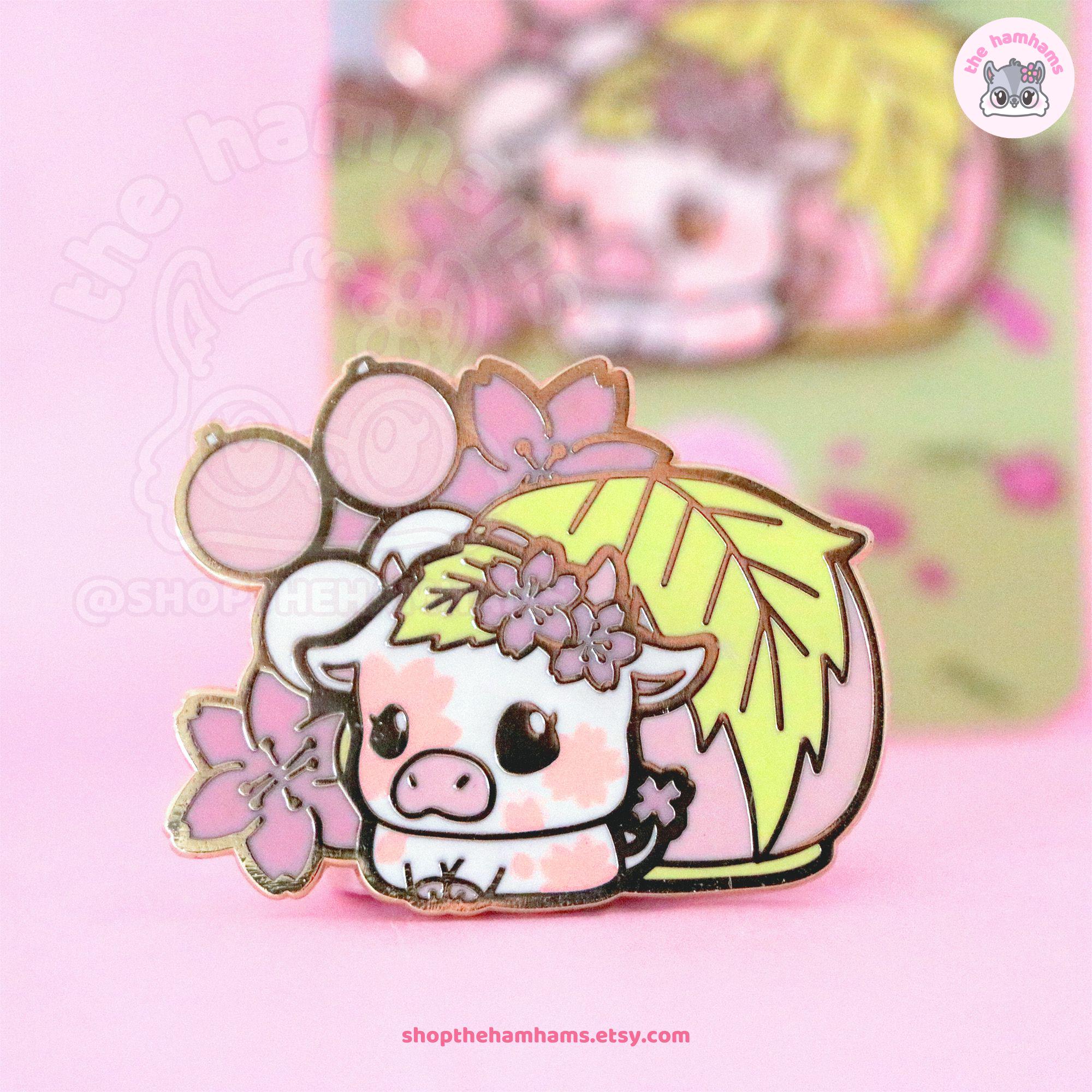 Sakura Mochi Cherry Blossom Cow Kawaii Cute Enamel Pin, Kawaiicore ...
