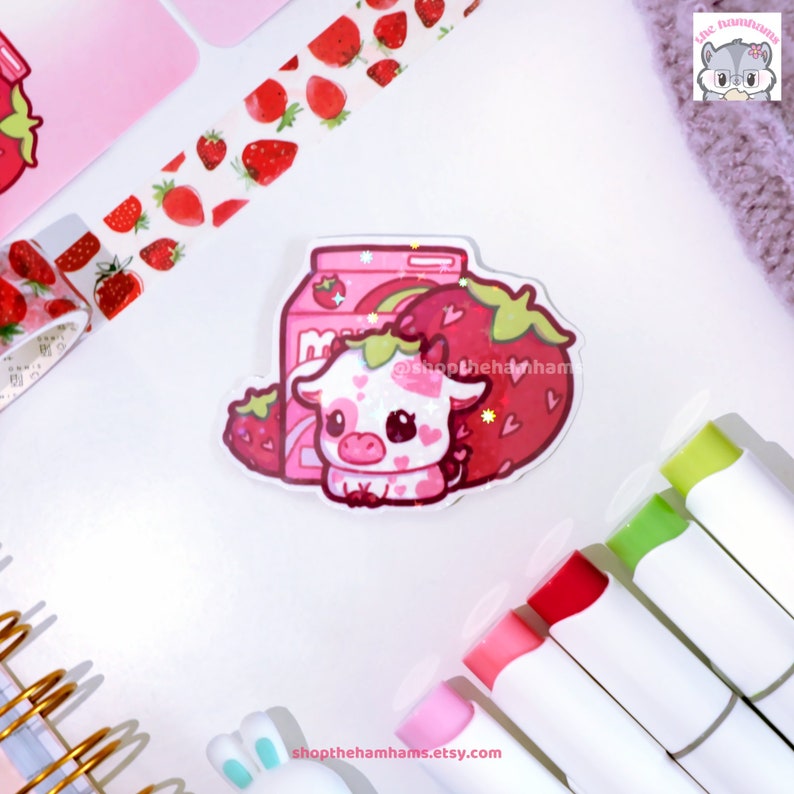 Strawberry Cow Sticker Strawberry Milk Cottagecore Stickers - Etsy