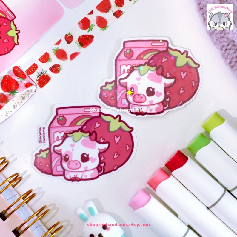 Strawberry Cow Sticker Strawberry Milk Cottagecore Stickers - Etsy