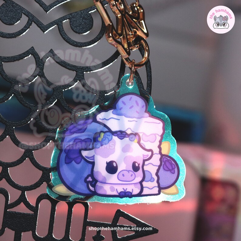 Blueberry Cow Kawaii Acrylic Keychain, Cute Cow Charm, Ita Bag Keychain ...