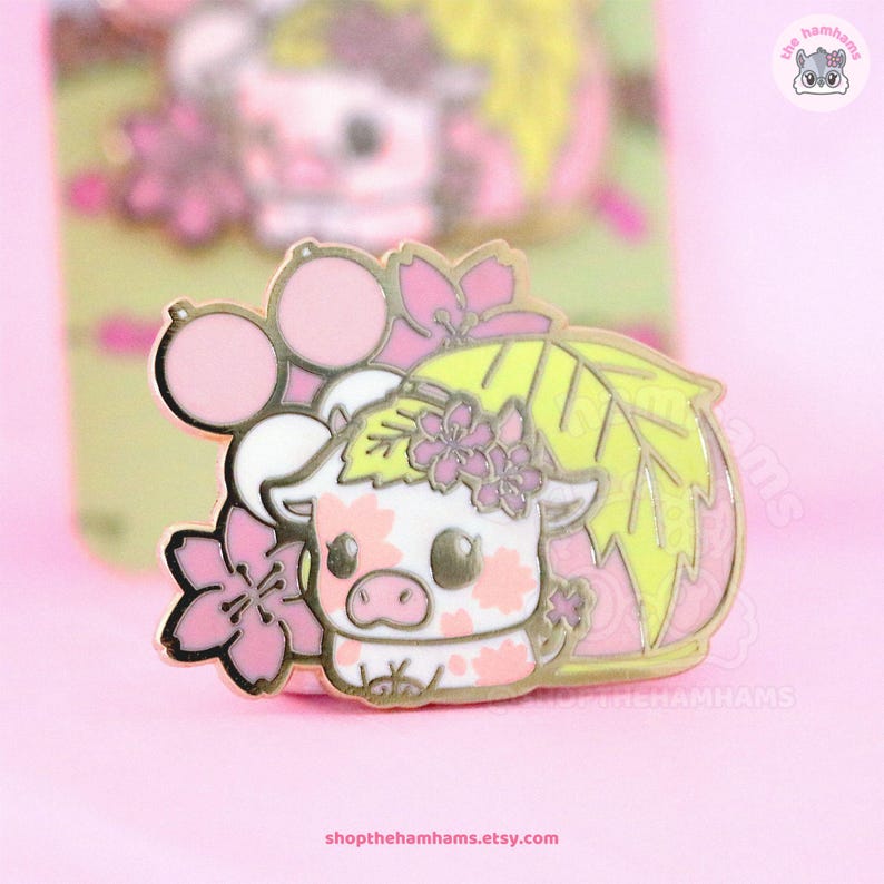 Sakura Mochi Cherry Blossom Cow Kawaii Cute Enamel Pin, Kawaiicore ...