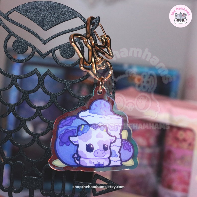 Blueberry Cow Kawaii Acrylic Keychain, Cute Cow Charm, Ita Bag Keychain ...