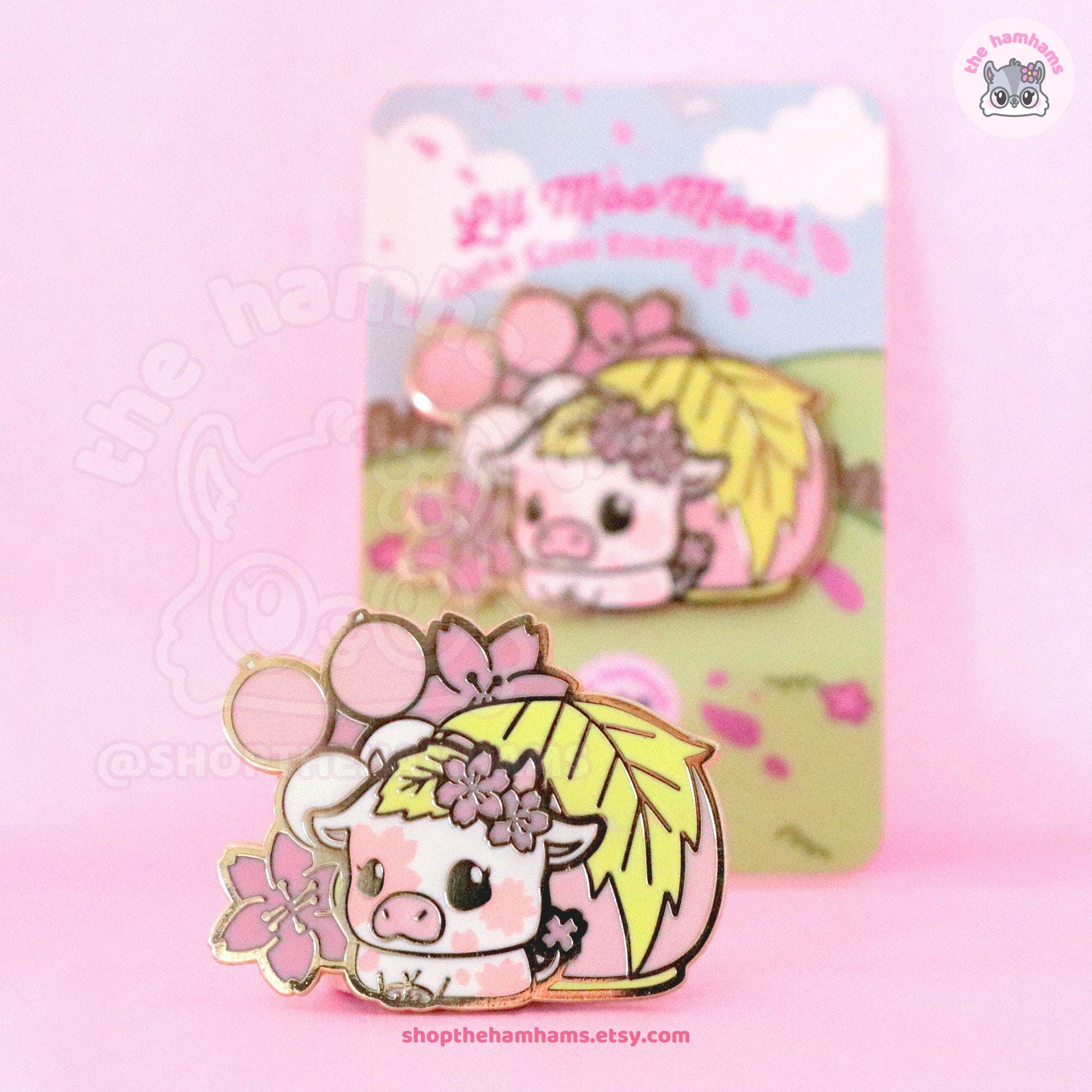 Sakura Mochi Cherry Blossom Cow Kawaii Cute Enamel Pin, Kawaiicore ...