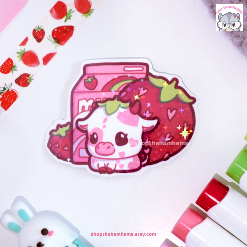 Strawberry Cow Sticker Strawberry Milk Cottagecore Stickers - Etsy