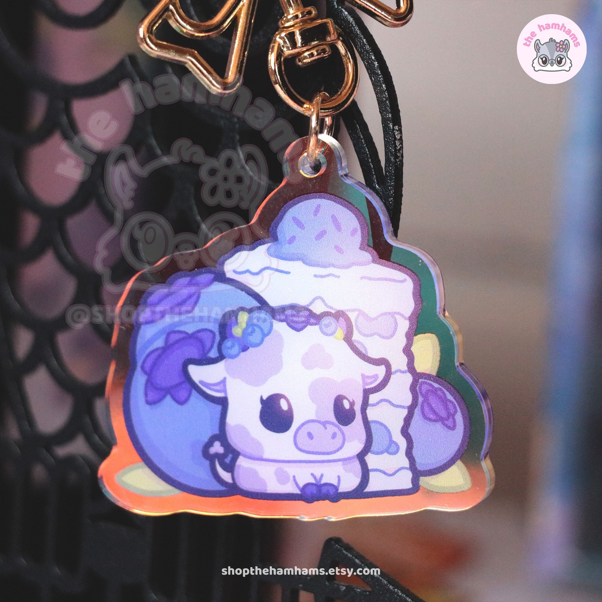 Blueberry Cow Kawaii Acrylic Keychain, Cute Cow Charm, Ita Bag Keychain ...