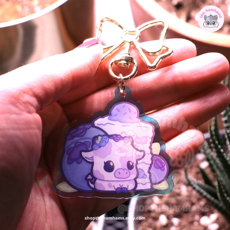 Blueberry Cow Kawaii Acrylic Keychain, Cute Cow Charm, Ita Bag Keychain ...