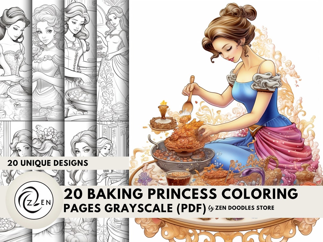 20 Princesses Baking Coloring Pages Intricate Flower Images - Etsy