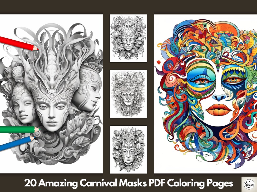 20 Amazing Carnival Mask Coloring Pages Intricate High - Etsy