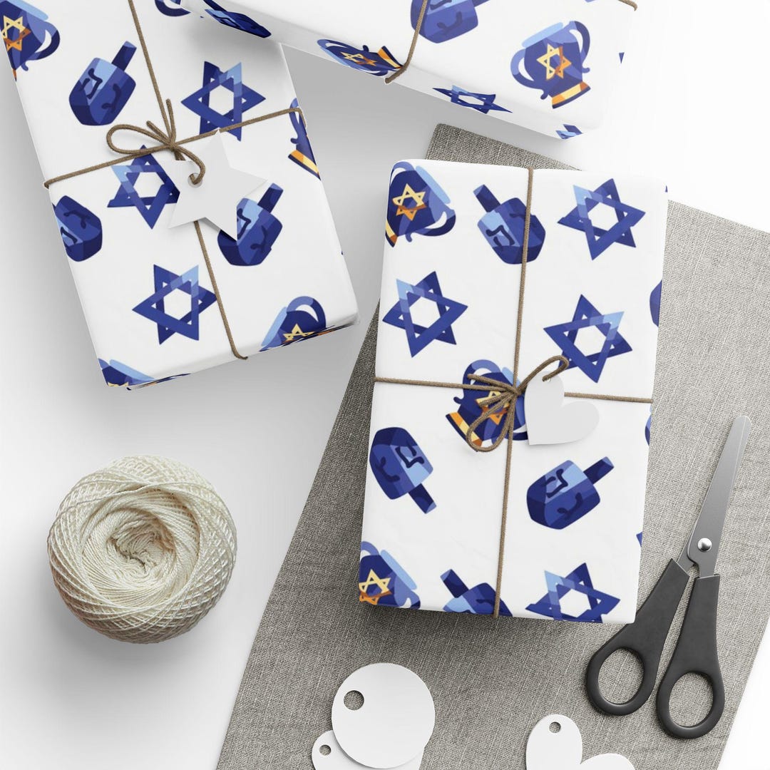 Hanukkah Wrapping Paper, Blue and Gold Gift Wrap, Unique, Elegant Gift ...