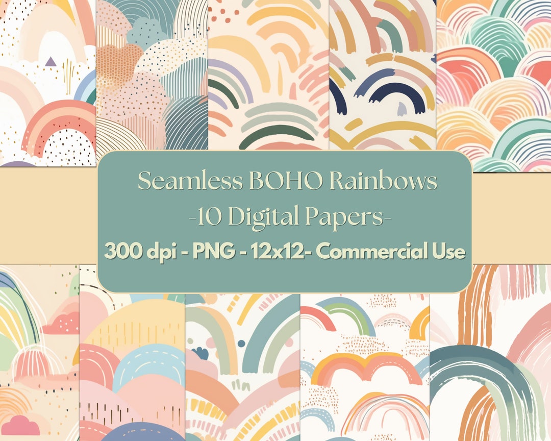 Seamless BOHO Rainbows Patterned Digital Paper Download, Repeatable ...