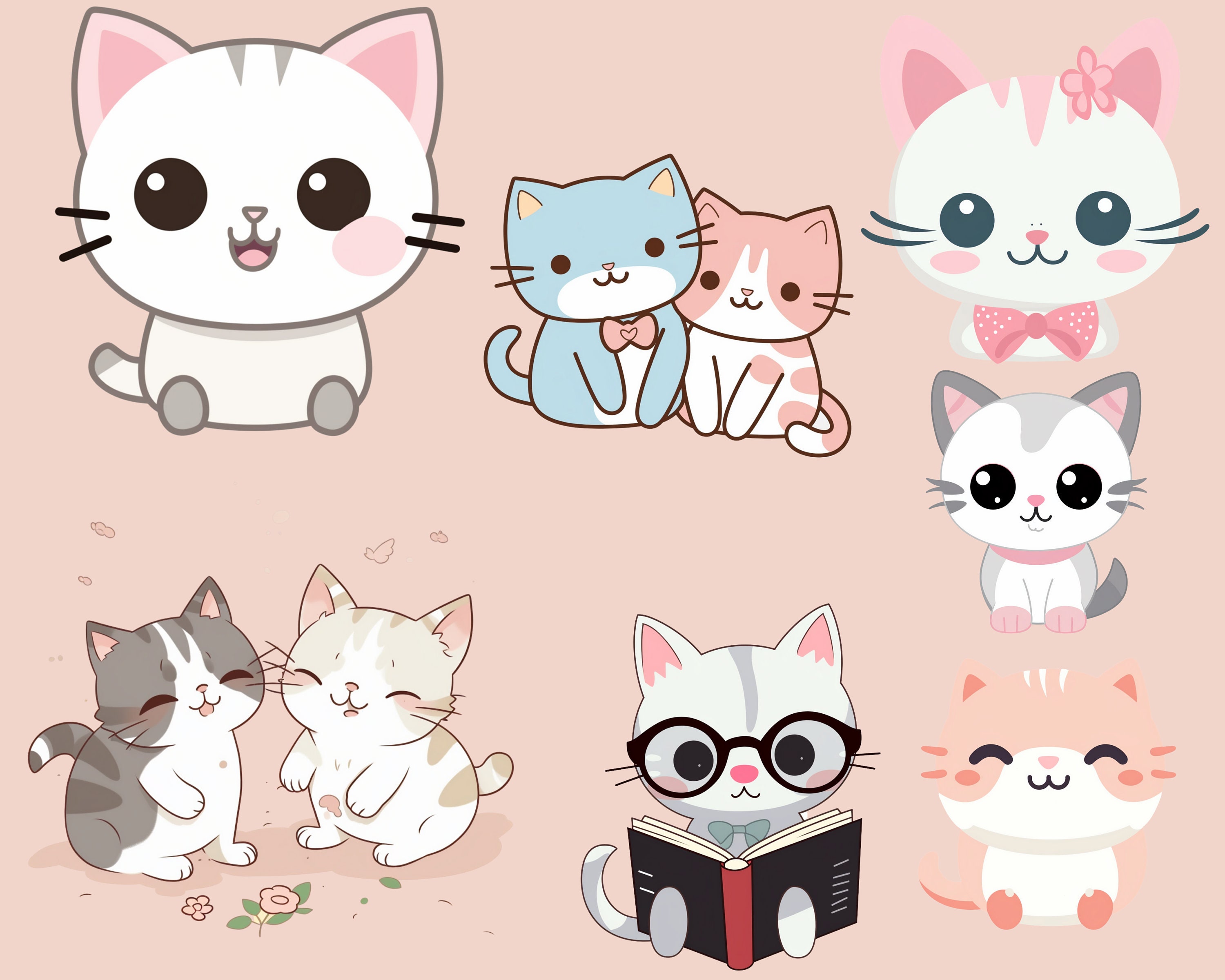Kawaii Cats Digital Stickers, Clipart for Stickers, Cute Cat Icons, Cat ...