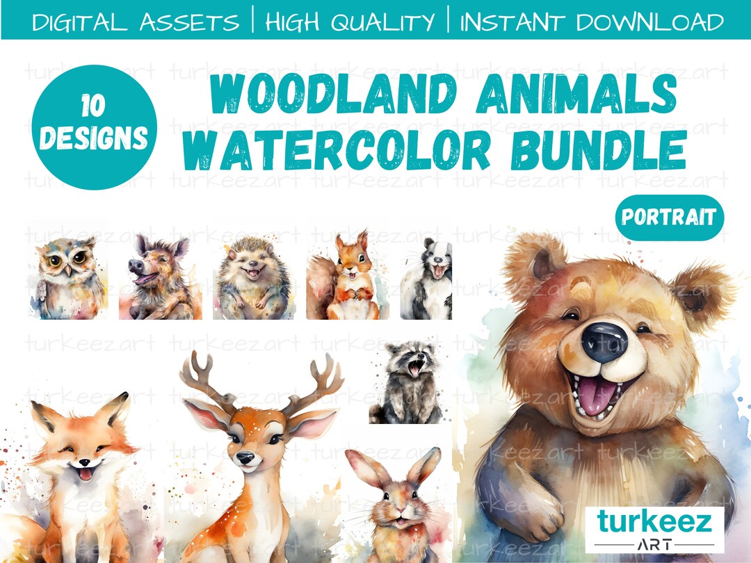 Watercolor Woodland Animals BUNDLE Animal Portrait Woodland - Etsy
