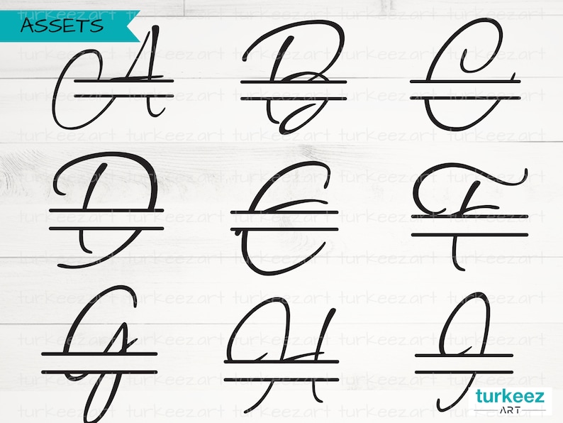 Split Monogram Alphabet SVG, DXF, PNG, Abc Bundle, 26 Assets, Split ...