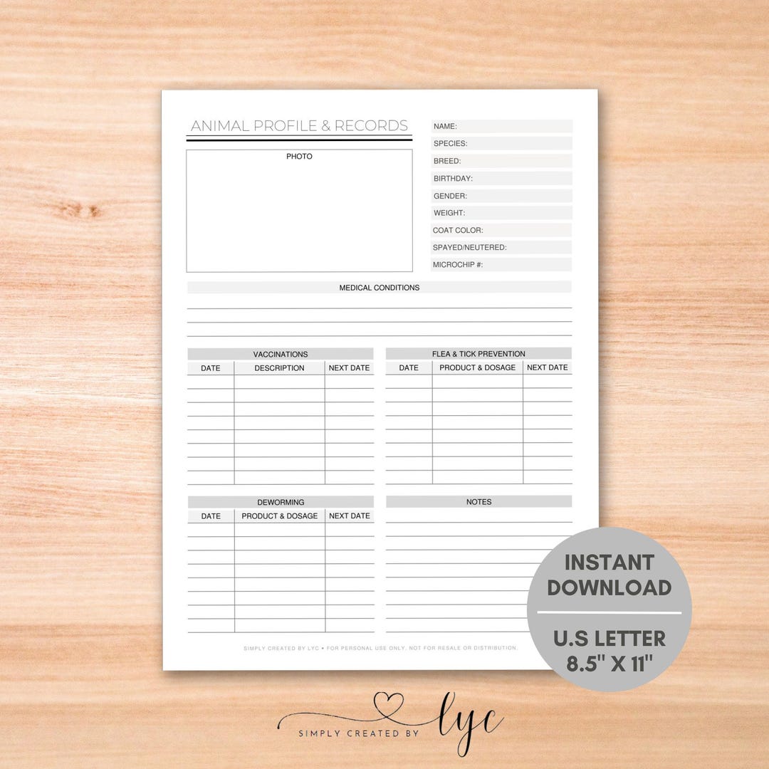 Animal Profile & Health Record, Veterinarian Animal Records, Vet ...