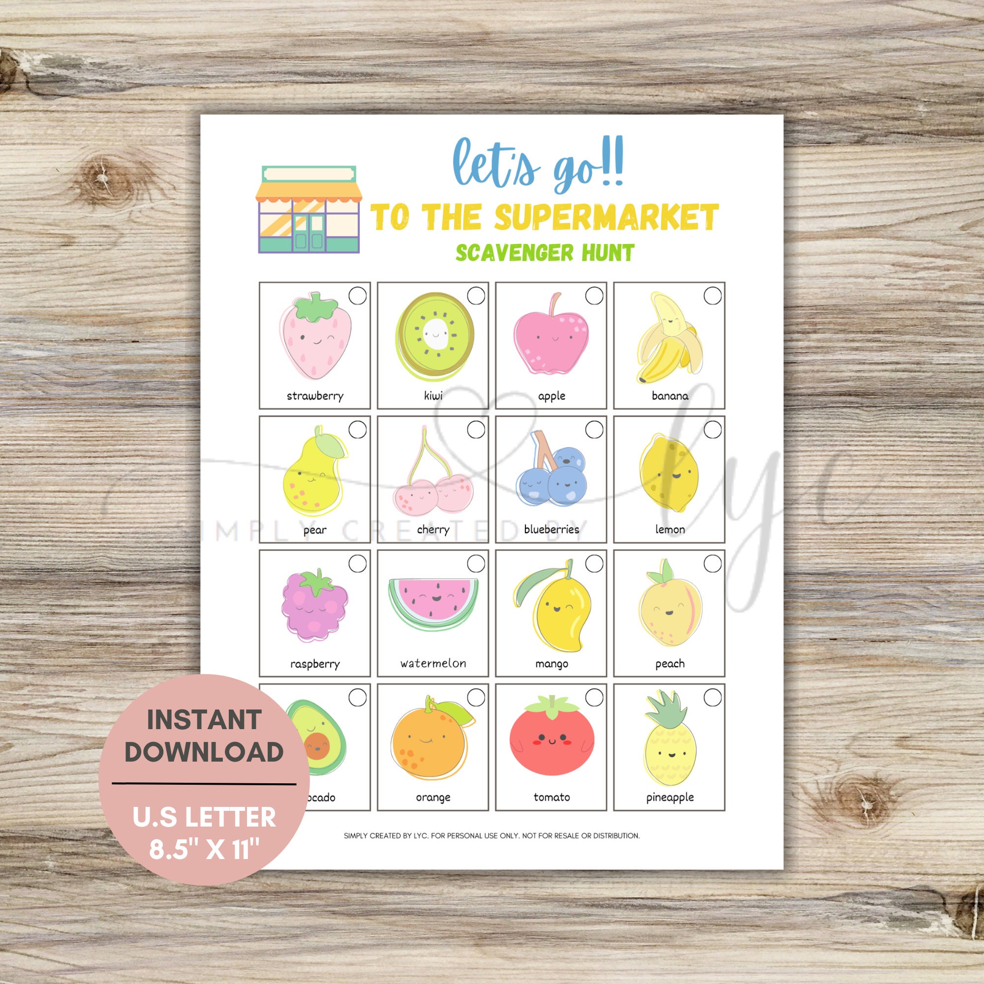 Supermarket Fruits Scavenger Hunt, Indoor Treasure Hunt Printable ...