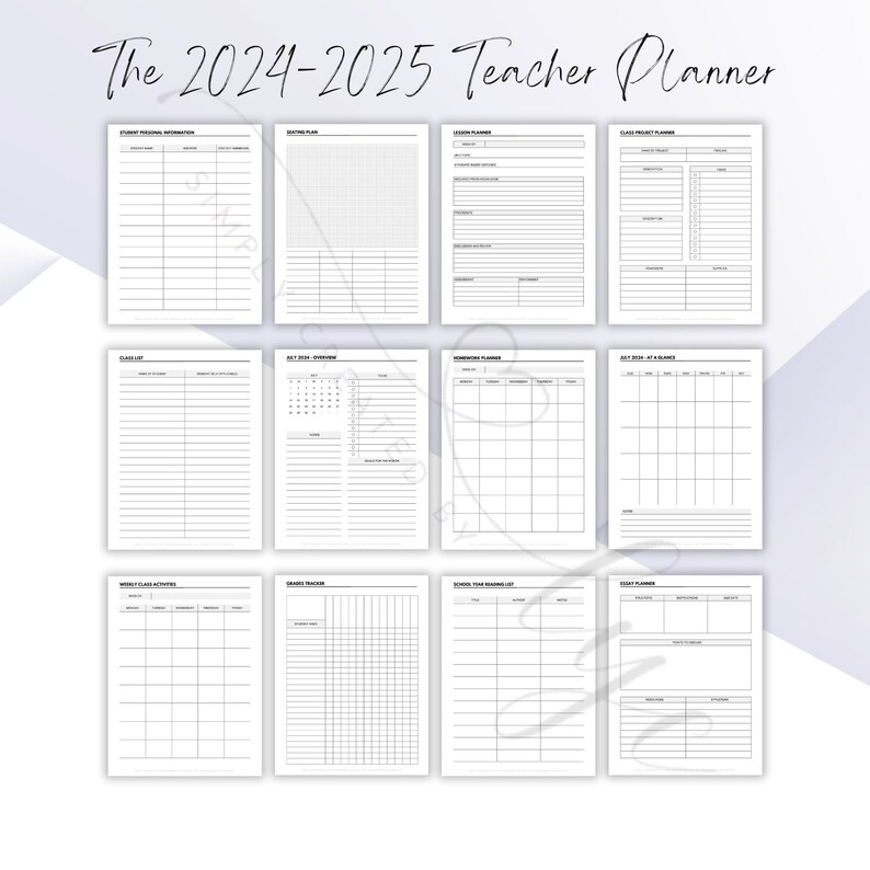 The 2024-2025 Teacher Planner Printable, Back to School, Simple ...