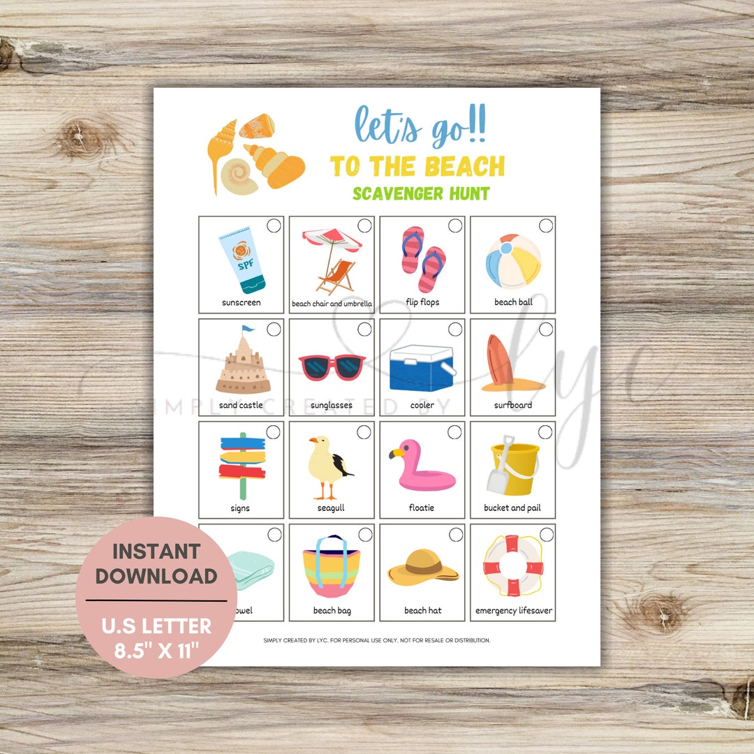 Beach Scavenger Hunt, Outdoor Treasure Hunt Printable, Scavenger Hunt ...
