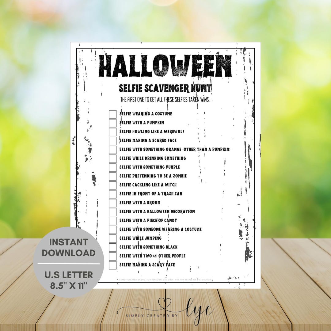 Halloween Selfie Scavenger Hunt Game, Printable Halloween Games ...