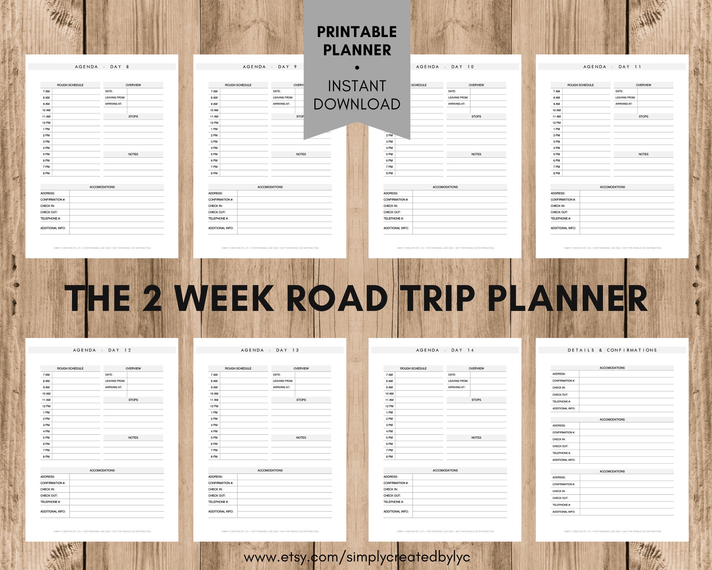 2 Week Road Trip Planner Printable, Day Trip Planner, Travel Journal ...