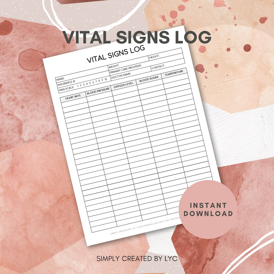 Vital Signs Log, Logbook, Medical Log, Health Tracker, Daily Monitoring ...