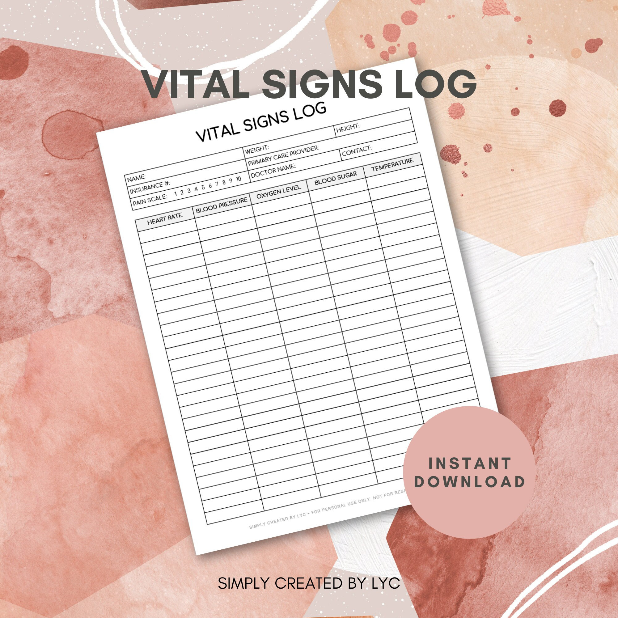 Vital Signs Log, Logbook, Medical Log, Health Tracker, Daily Monitoring ...