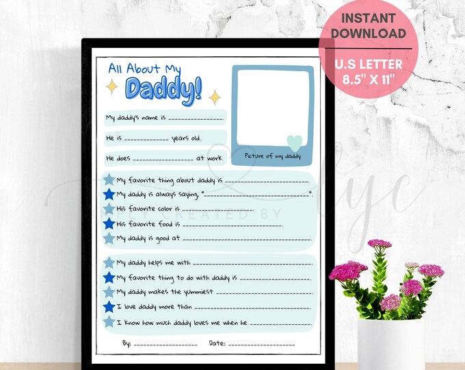 Printable Fathers Day Activity~ About My Daddy~ Idea for Fathers Day ...