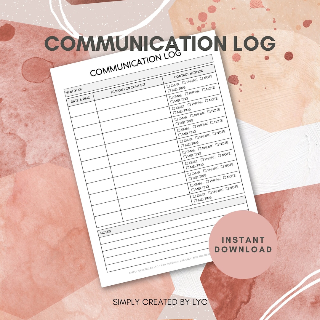 Communication Log, Communication Logbook, Log Book, Log Book for ...