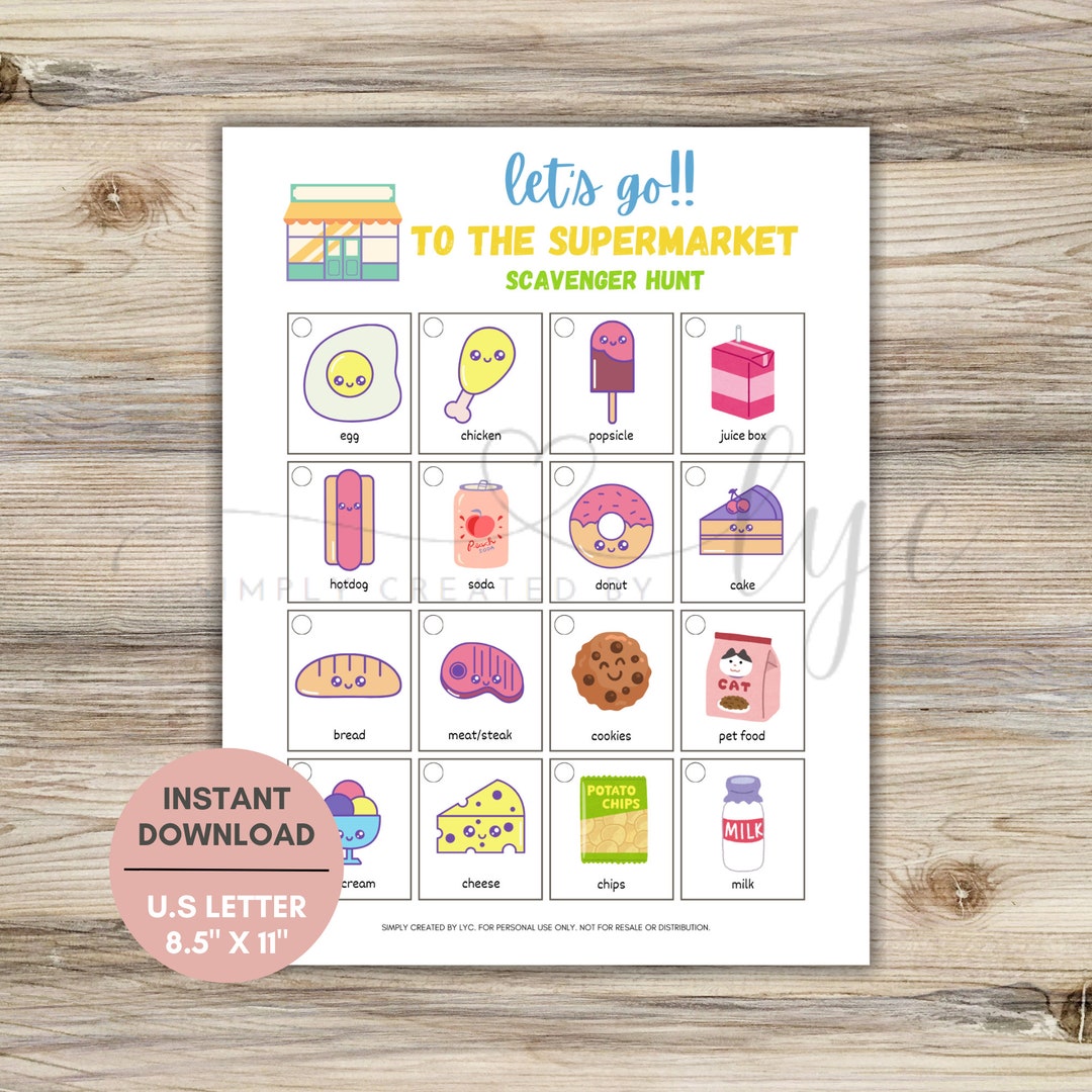 Supermarket Scavenger Hunt, Indoor Treasure Hunt Printable, Scavenger ...