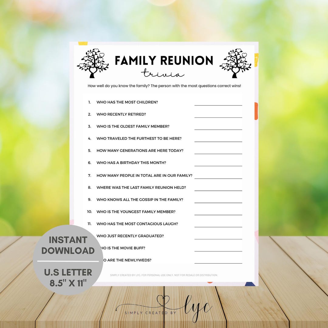 Family Reunion Trivia, Family Reunion Questions, Family Reunion Party ...