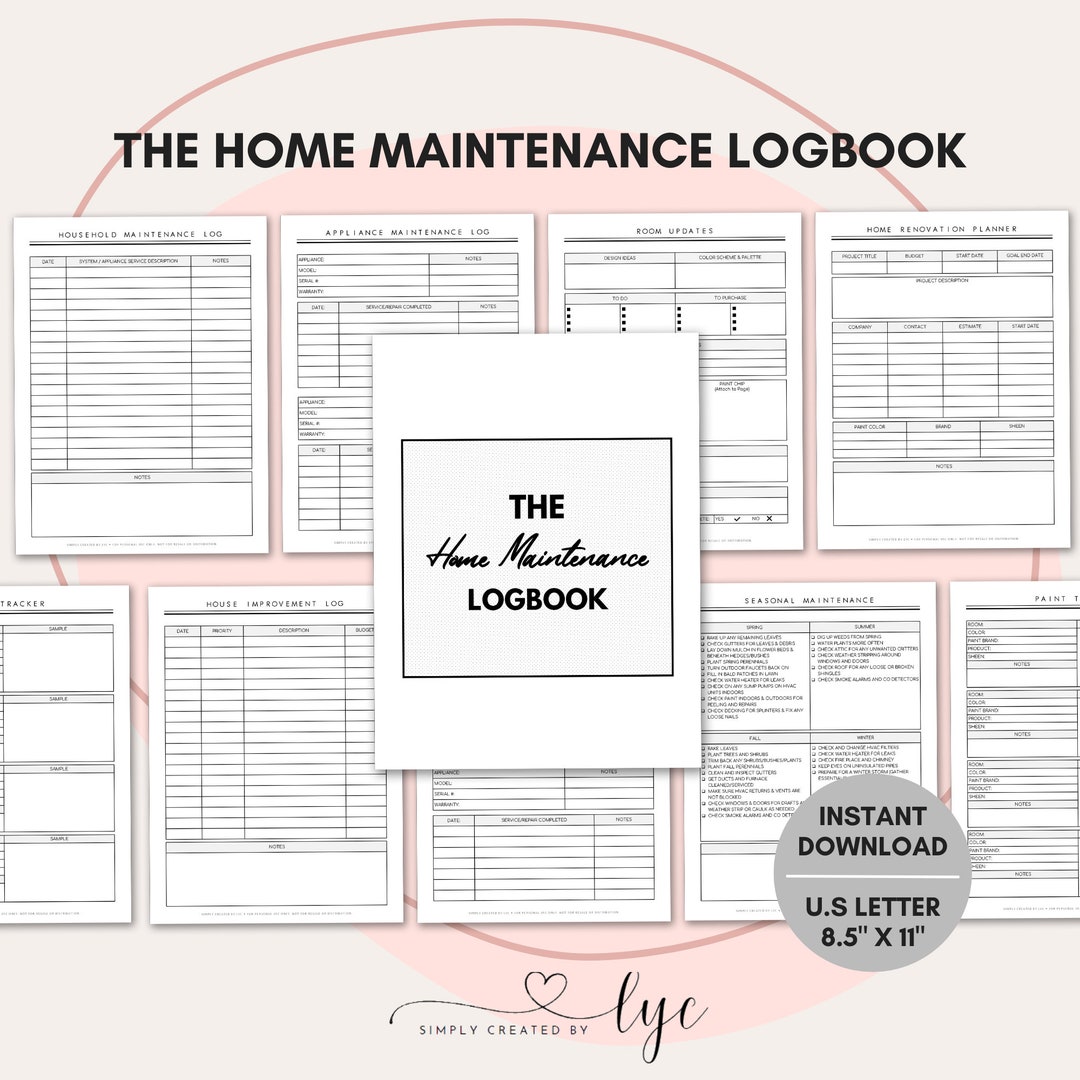 Home Maintenance Logbook, Household Organizer, Maintenance Tracker ...