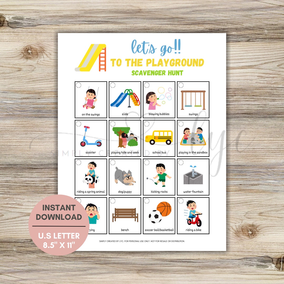 Playground Scavenger Hunt, Outdoor Treasure Hunt Printable, Scavenger ...