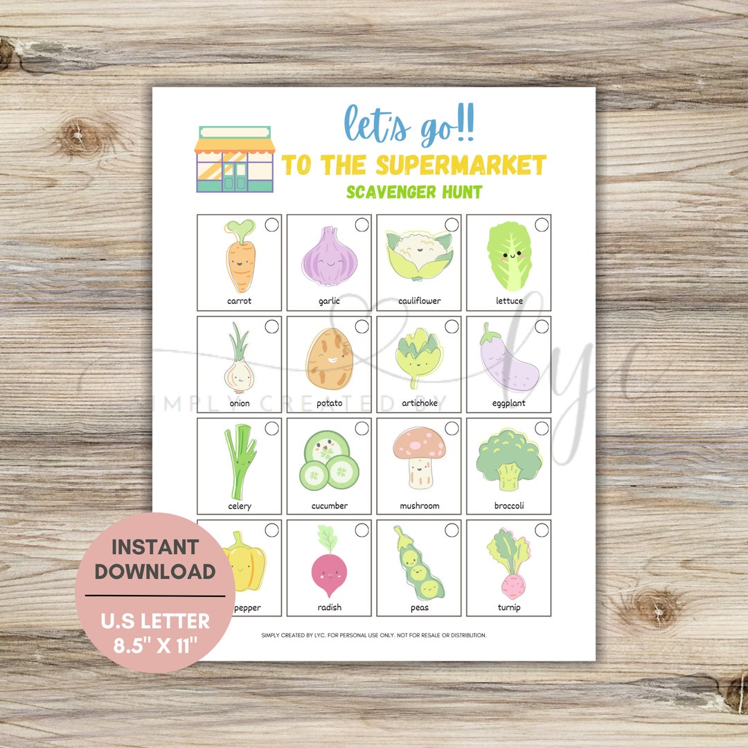 Supermarket Veggies Scavenger Hunt, Indoor Treasure Hunt Printable ...