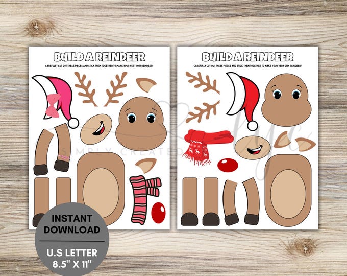 Reindeer Craft Kit--cardstock Paper Craft for Kids - Christmas Crafts ...