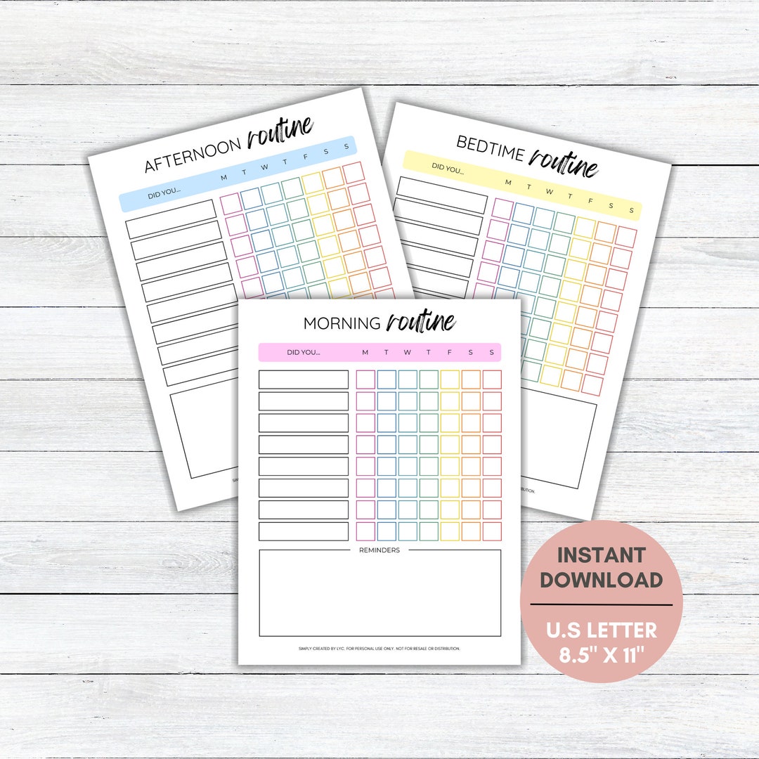 Routine Charts for Kids Printable, Morning Routine, Afternoon Routine ...