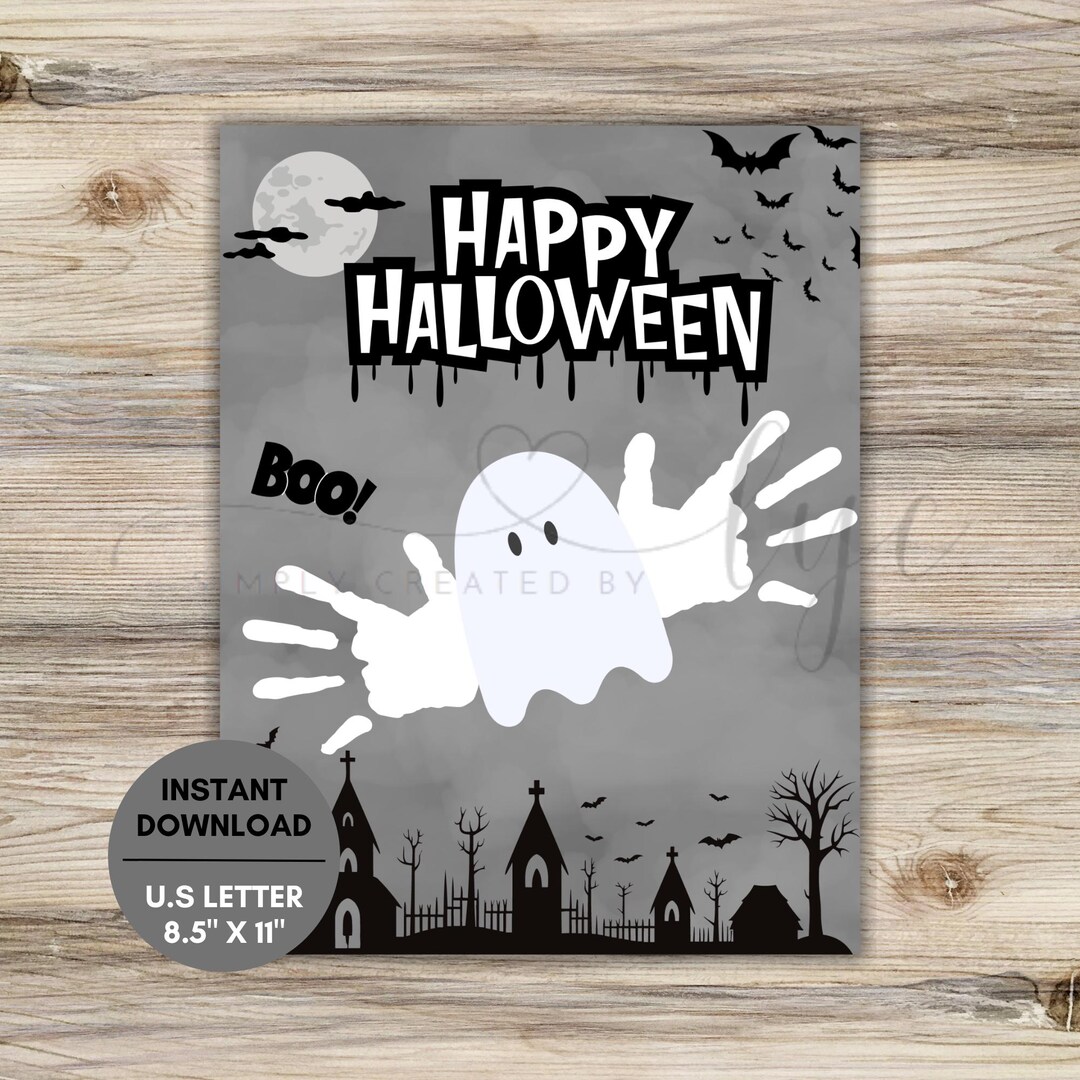 Ghost Handprint Craft for Kids, Halloween Handprint Art, Finger Paint ...