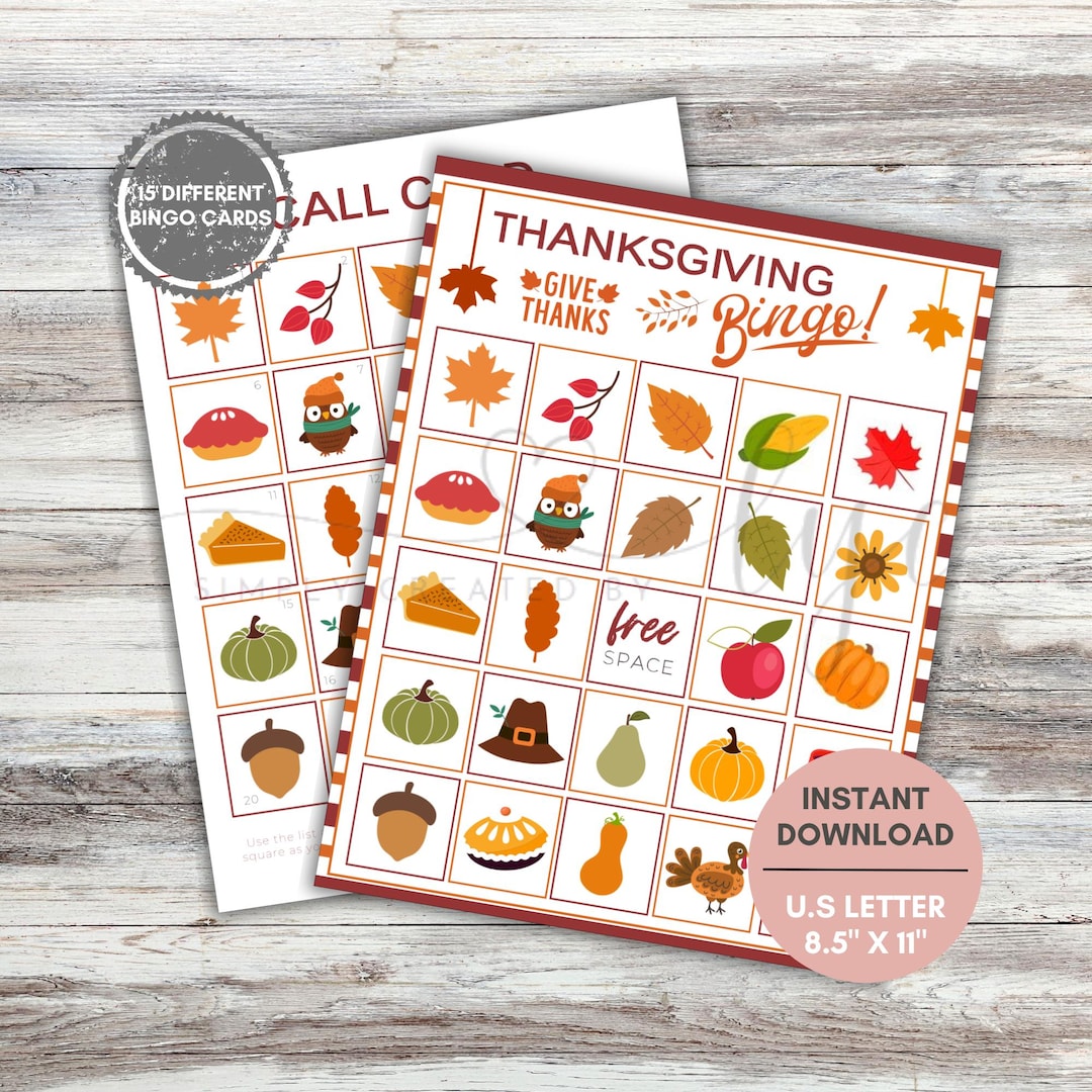 Thanksgiving Themed Bingo Cards, Birthday Party Activity, Printable ...