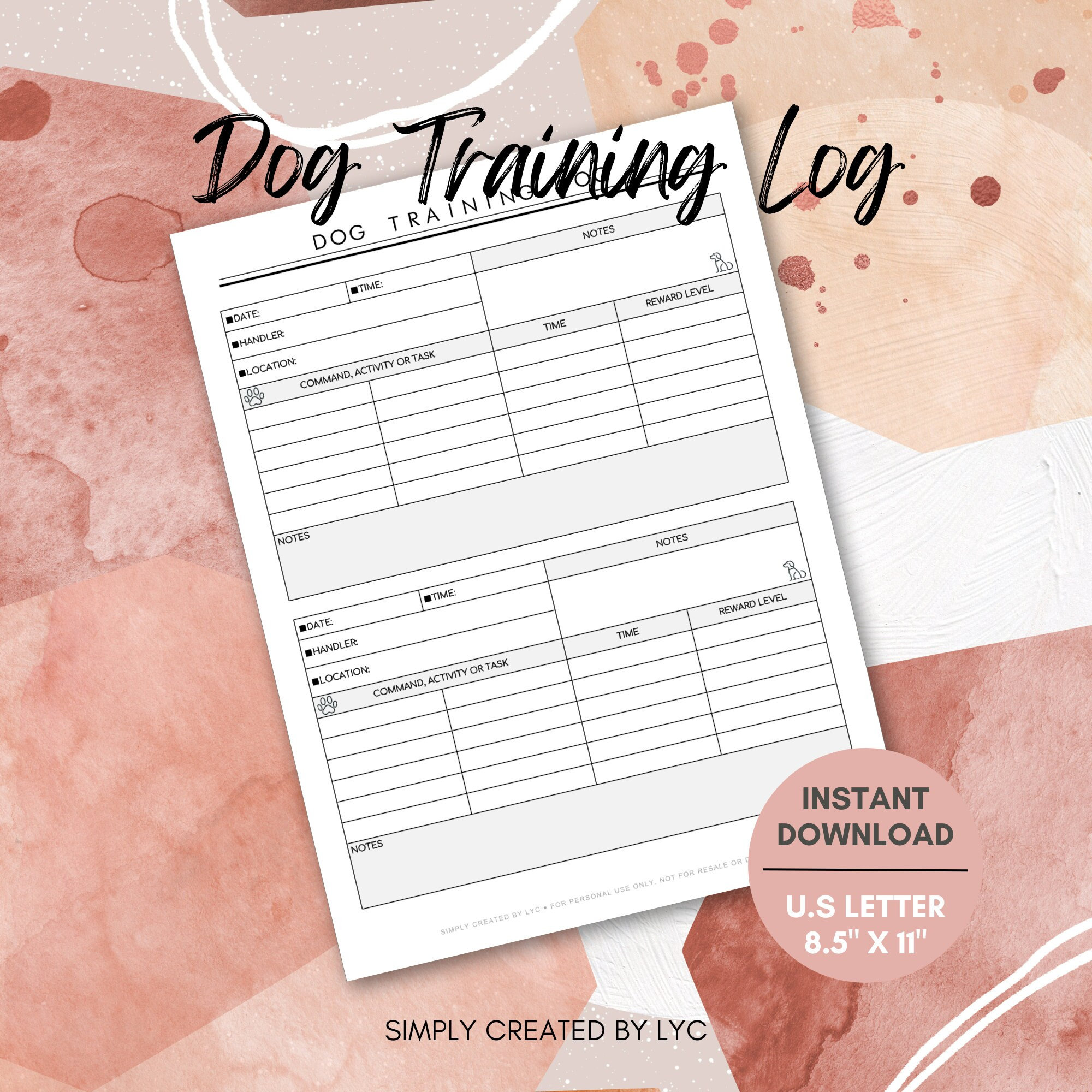 Dog Training Log, Dog Training Log Book, Dog Training, Pet Record ...