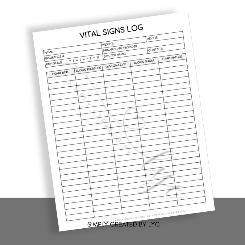 Vital Signs Log, Logbook, Medical Log, Health Tracker, Daily Monitoring ...