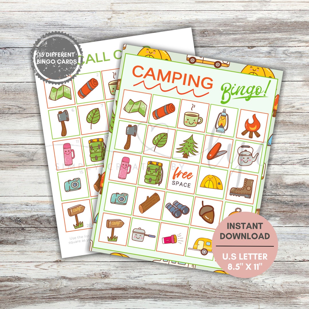 Camping Themed Bingo Cards, Camping Activity, Camping Game, Printable ...