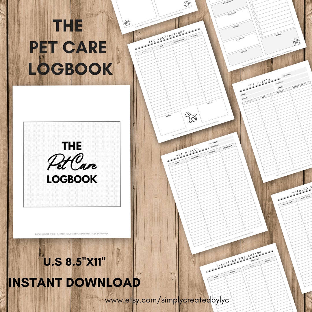 The Pet Care Logbook Printable U.S Letter Size - Etsy