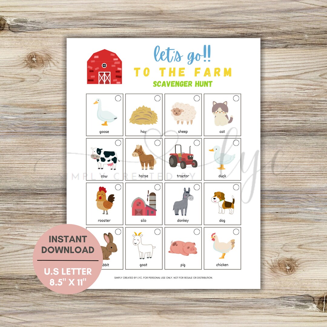 Farm Scavenger Hunt, Outdoor Treasure Hunt Printable, Scavenger Hunt ...