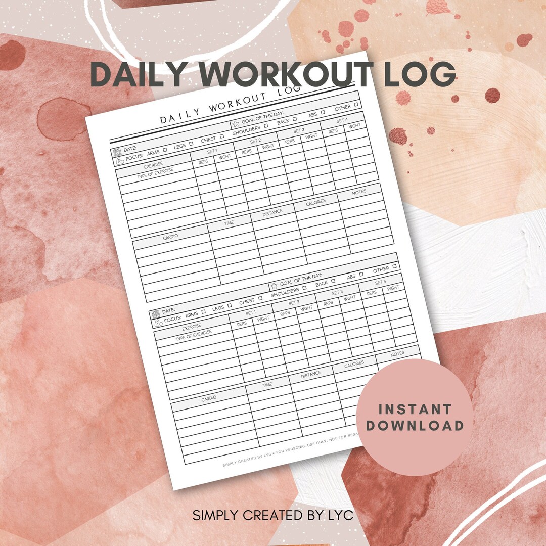 Daily Workout Log, Daily Workout Journal, Daily Exercise Log Book ...